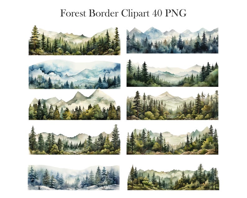 Forest Border Clipart, Watercolor Tree Border PNG, Sublimation, Nature ...