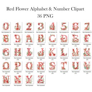 Red Flower Alphabet Clipart, Watercolor Floral Alphabet PNG, Letters ...