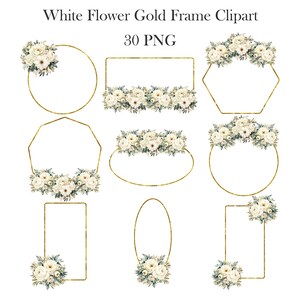 White Flower Frame Clipart, Watercolor White Floral Gold Frame PNG ...