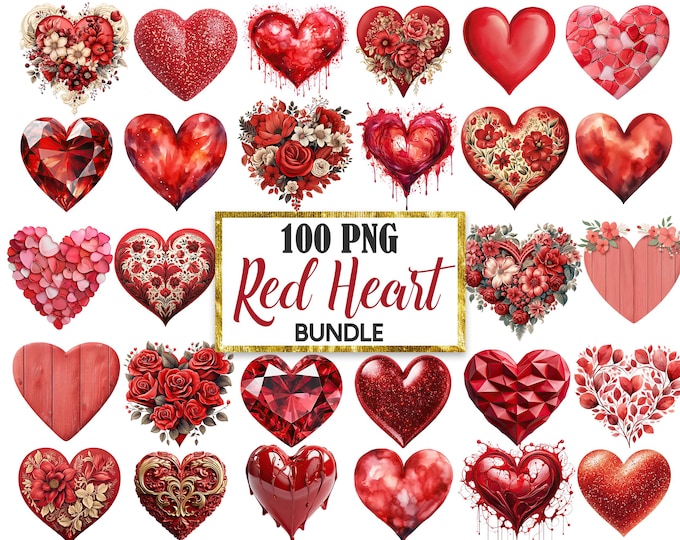 11 Red Rose Heart Clipart Watercolor Printable Floral Heart High ...