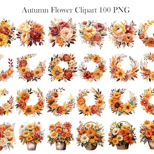 Autumn Flower PNG, Watercolor Fall Flower Clipart Bundle, Wreath ...