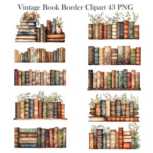 Book Clipart, Vintage Book Border Clipart Bundle, Book PNG, Book ...
