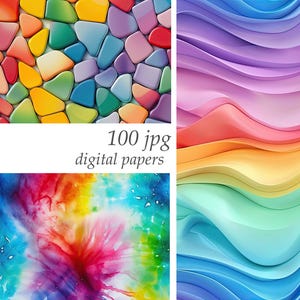 Rainbow Digital Paper, Rainbow Background Bundle, Rainbow Texture ...