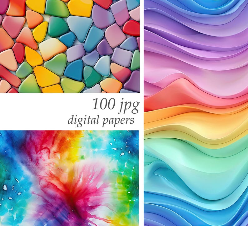 Rainbow Digital Paper, Rainbow Background Bundle, Rainbow Texture ...