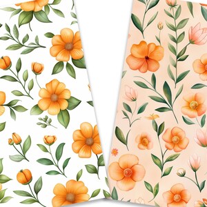 Orange Flower Digital Paper, Watercolor Orange Floral Background ...