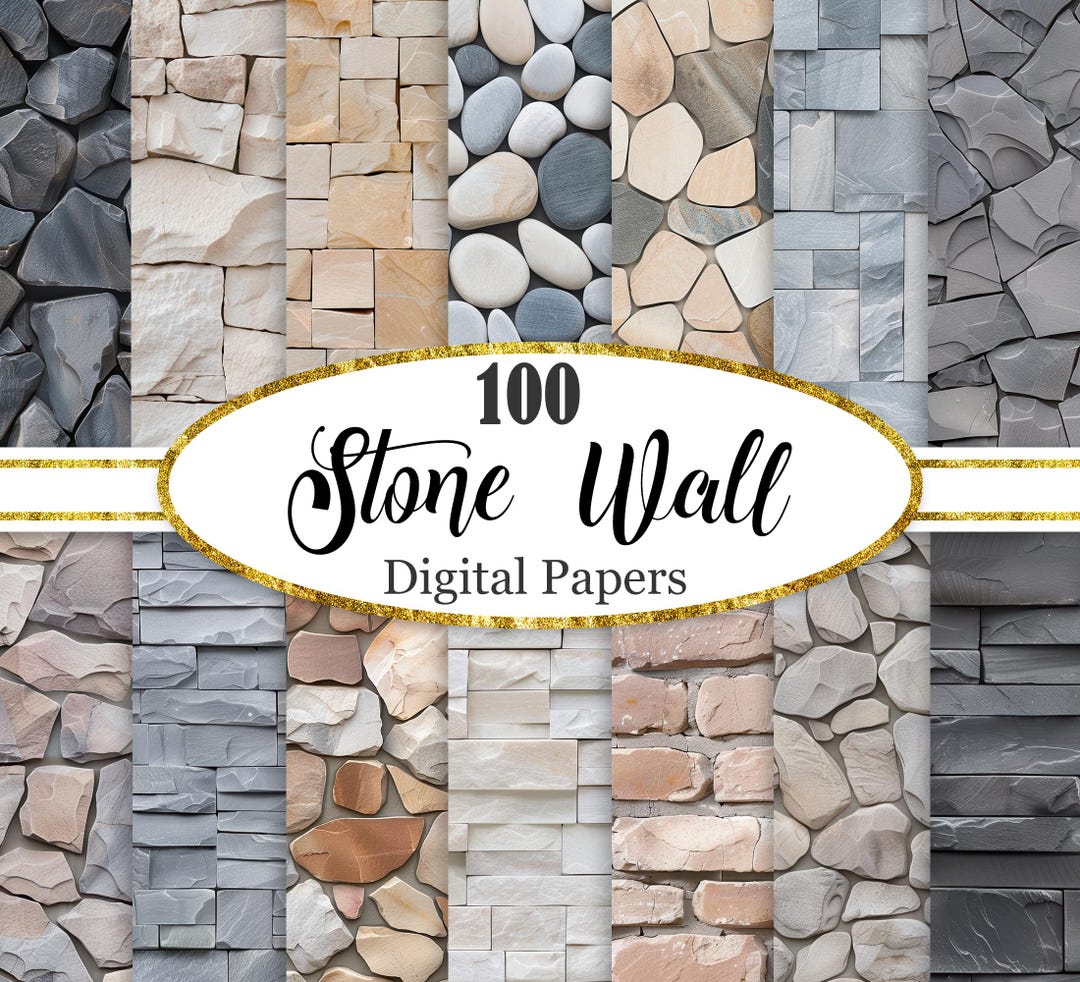 Stone Wall Digital Paper, Stone Background Bundle, Texture, Scrapbook ...