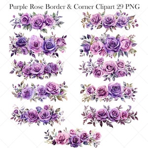 Purple Rose PNG, Watercolor Purple Rose Border Clipart, Rose Corner ...