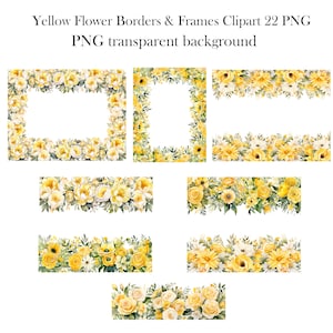 Yellow Flower Border Clipart, Watercolor Flower PNG Bundle, Spring ...