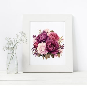 Purple Burgundy Flower Clipart, Watercolor Floral PNG, Wedding Flower ...