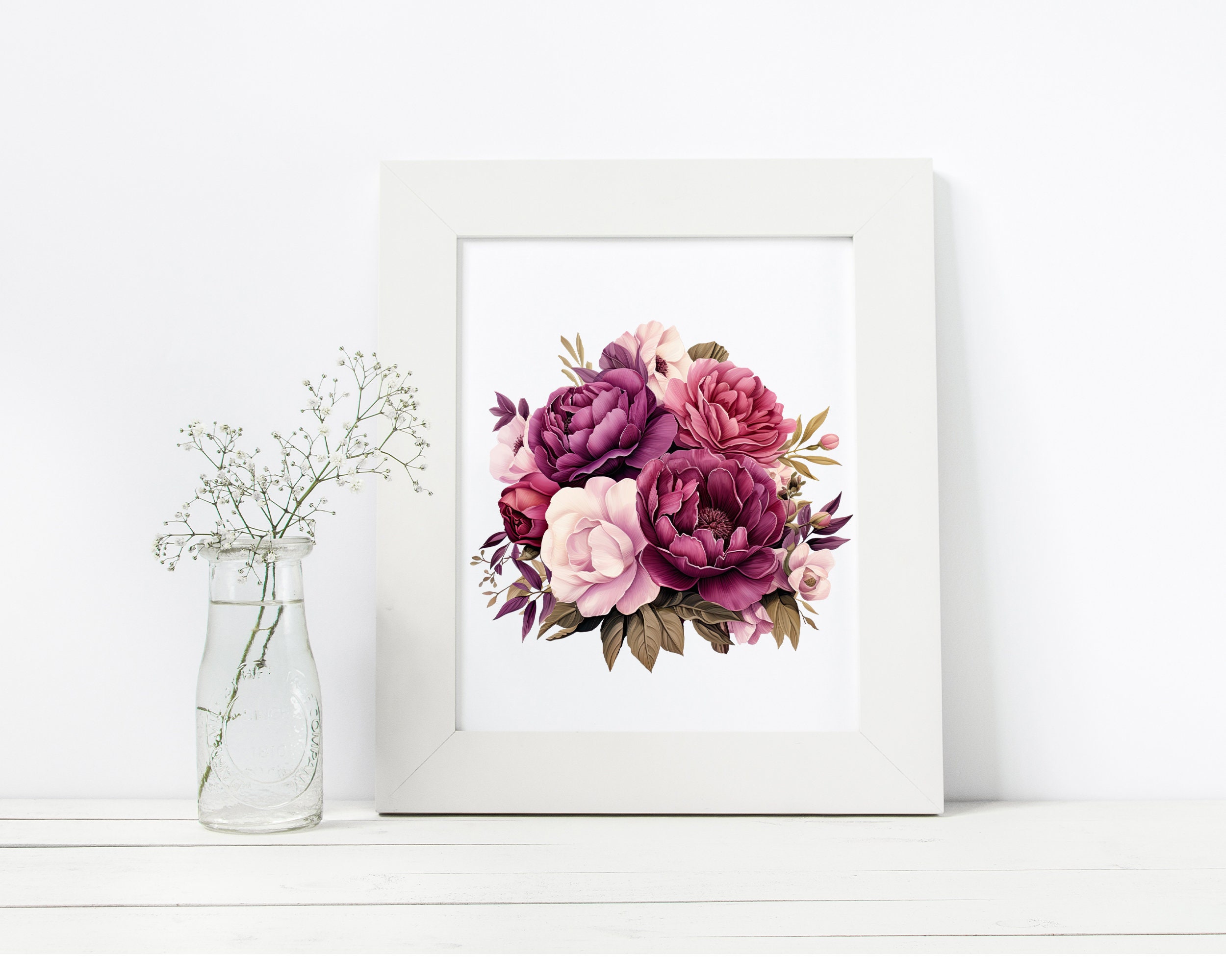 Purple Burgundy Flower Clipart, Watercolor Floral PNG, Wedding Flower ...