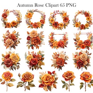 Autumn Rose PNG, Fall Flower Clipart Bundle, Watercolor Fall Rose ...