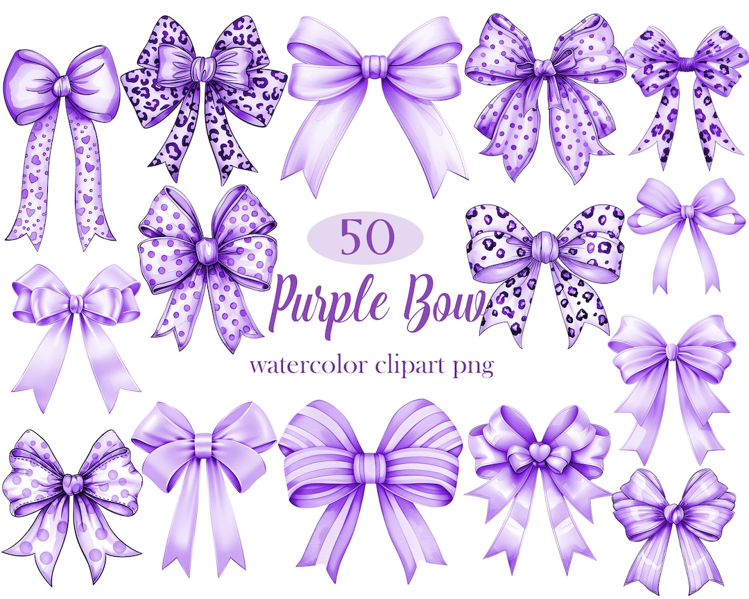 Purple Bow PNG, Watercolor Purple Ribbon Clipart, Purple Bow Clipart ...