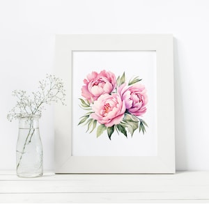 Pink Peony Clipart, Watercolor Peony PNG, Wedding Bouquet, Pink Flower ...