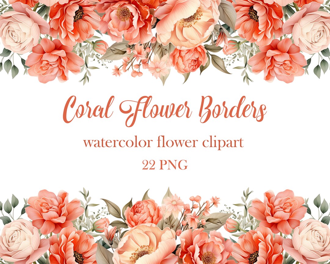 Coral Flower Border Clipart, Watercolor Flower Borders PNG, Spring ...