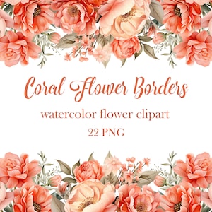 Coral Flower Border Clipart, Watercolor Flower Borders PNG, Spring ...
