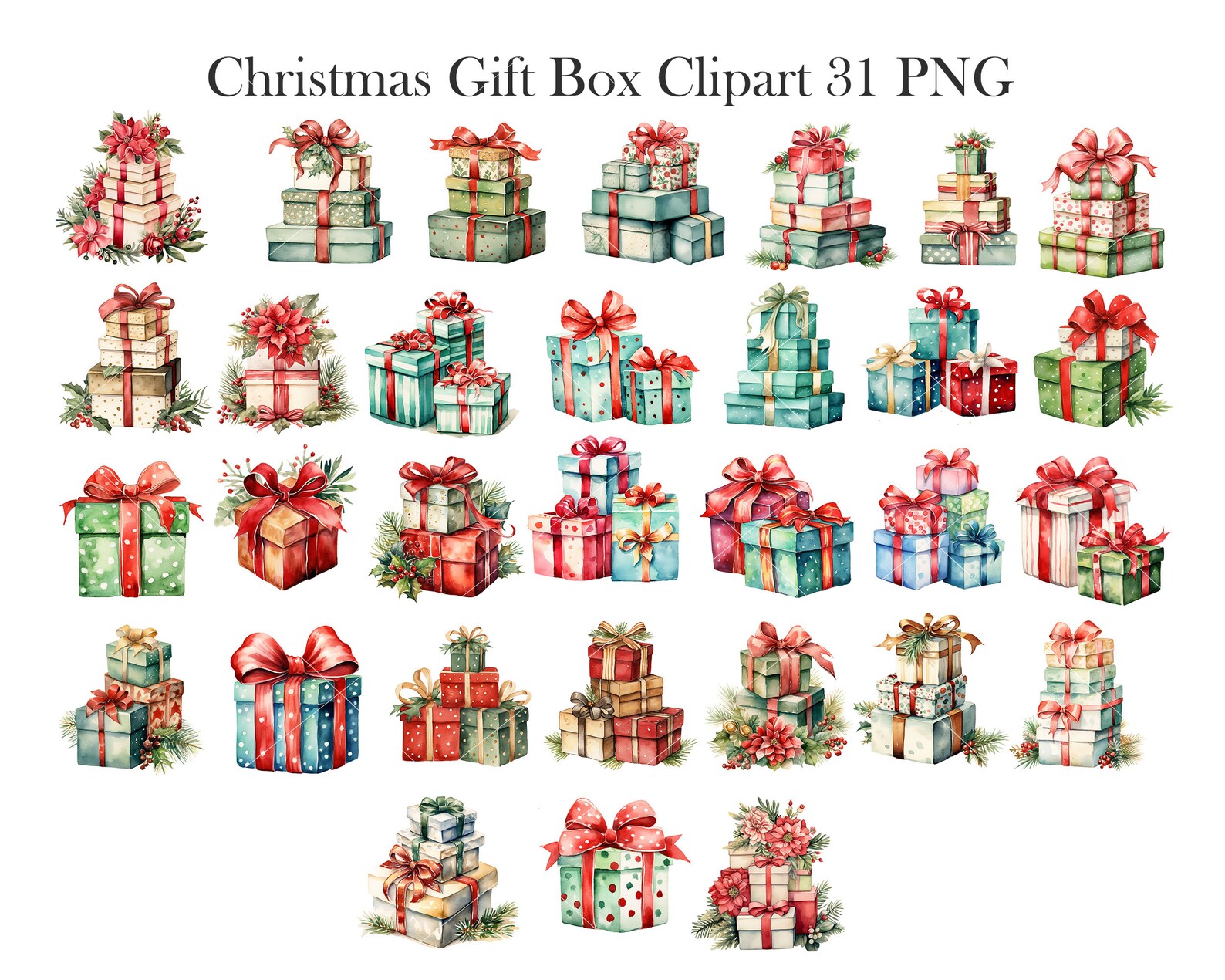 Christmas Gift Box PNG Clipart, Watercolor Christmas Decoration Clip ...