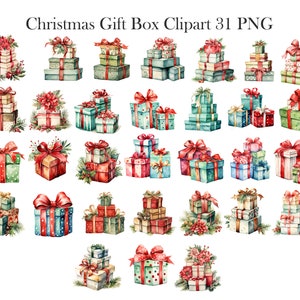 Christmas Gift Box PNG Clipart, Watercolor Christmas Decoration Clip ...