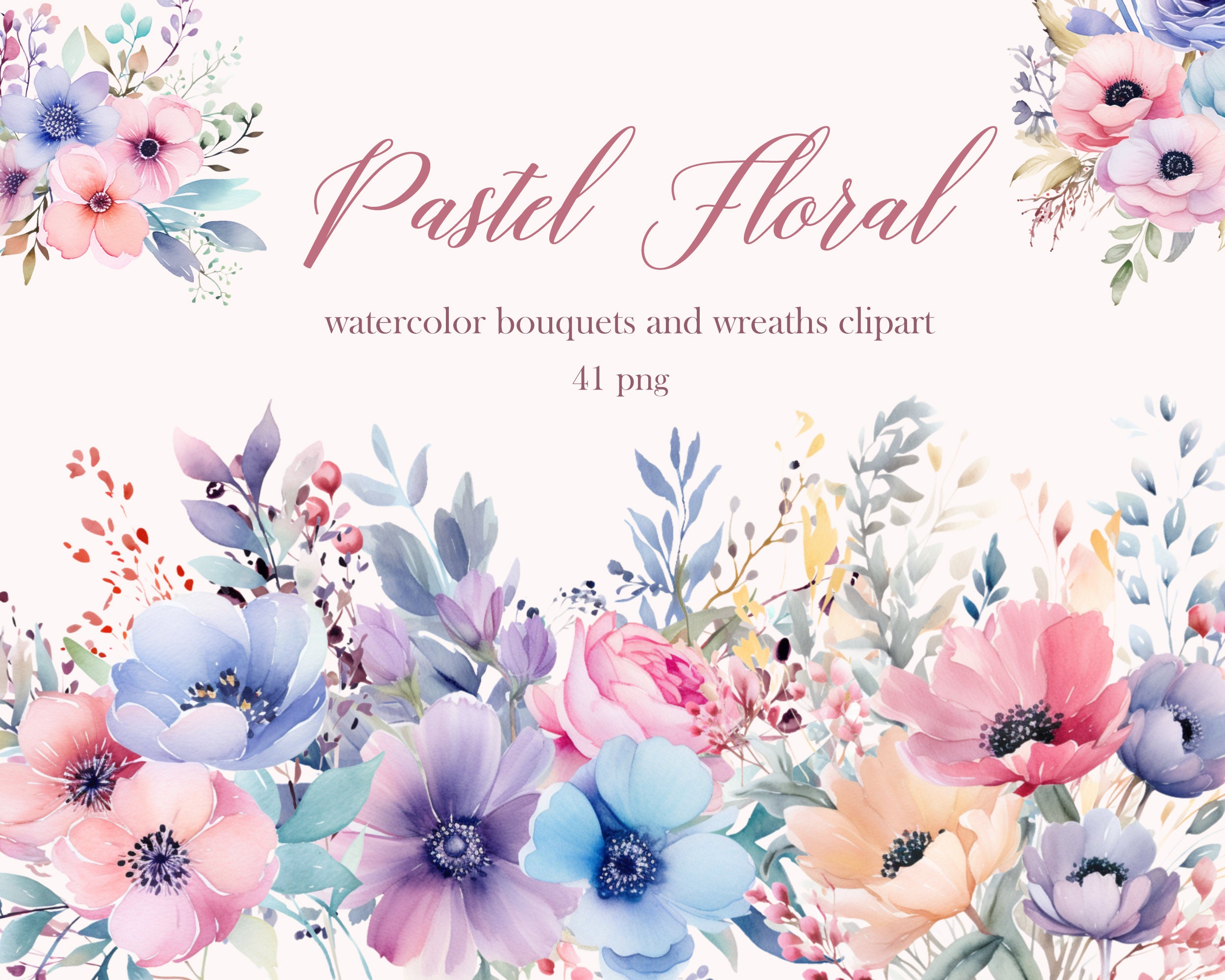 Pastel Floral PNG Imágenes Prediseñadas de flores silvestres - Etsy España