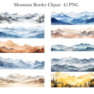 Mountain Clipart, Mountain Border, Mountain PNG, Watercolor Mountain Clipart Bundle, Landscape ...