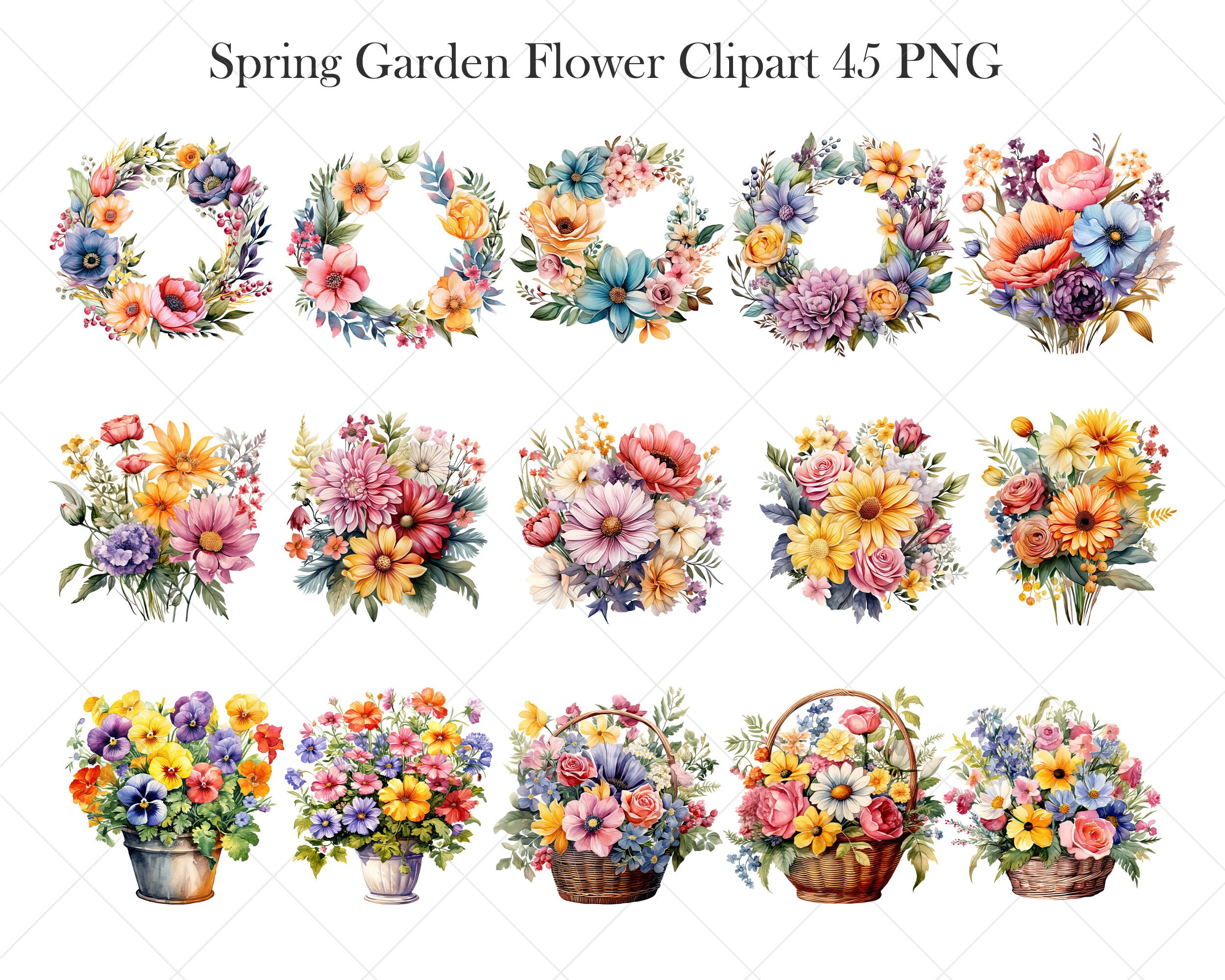 Spring Flower PNG, Watercolor Floral Clipart Bundle, Flower Sublimation ...