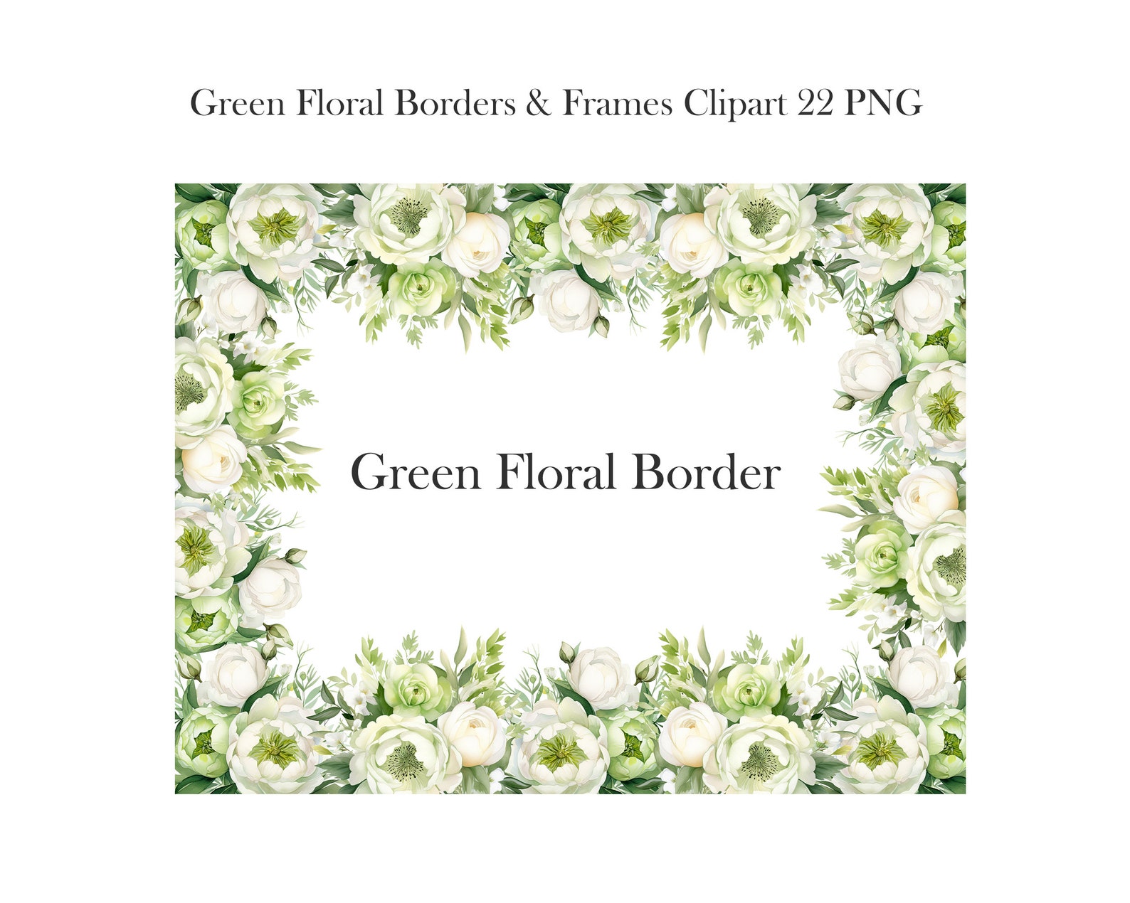 Green Flower Border Clipart, Watercolor Floral Border PNG Bundle ...