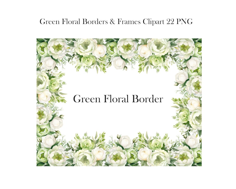 Green Flower Border Clipart, Watercolor Floral Border PNG Bundle ...