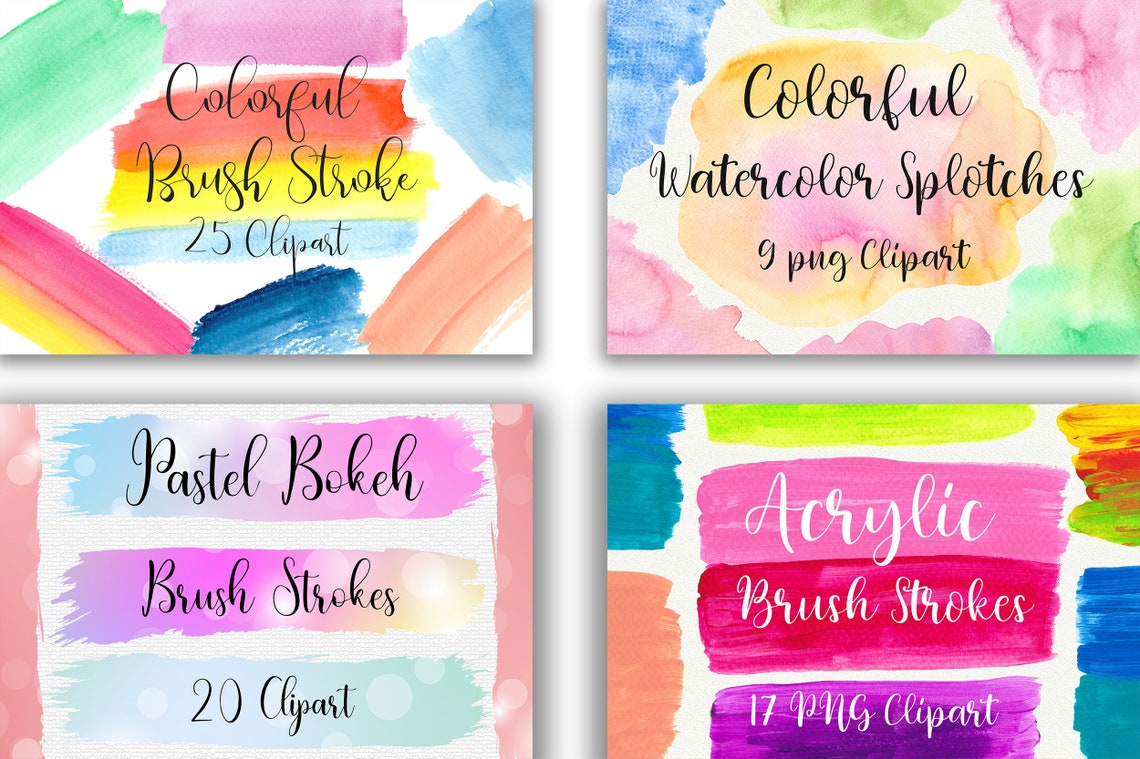 Watercolor Brush Stroke Clipart Bundle Watercolor Splash - Etsy