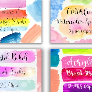Watercolor Brush Stroke Clipart Bundle, Watercolor Splash PNG ...