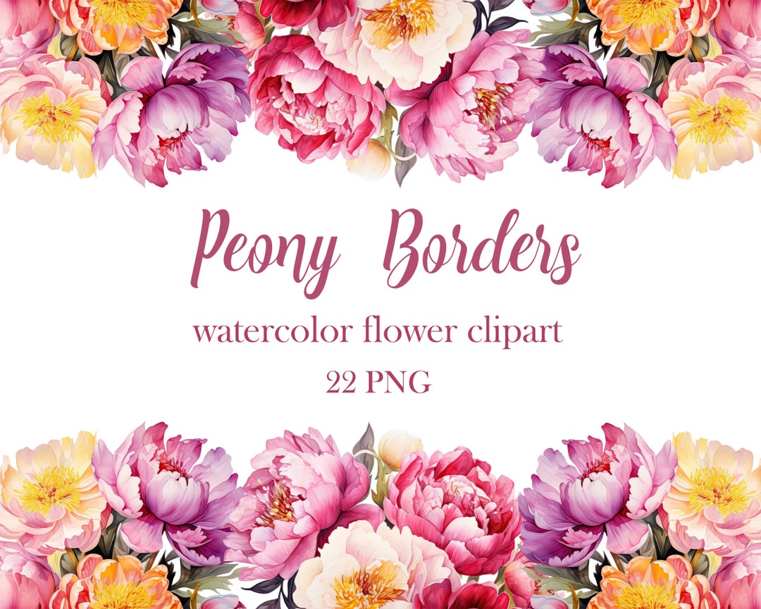 Peony Border Clipart, Watercolor Peony Flower Frame PNG, Spring Flower ...