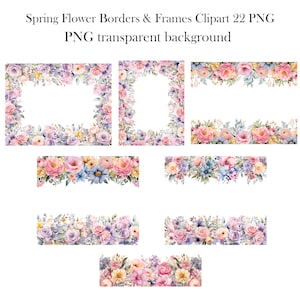 Spring Flower Border Clipart, Watercolor Flower PNG Bundle, Spring ...