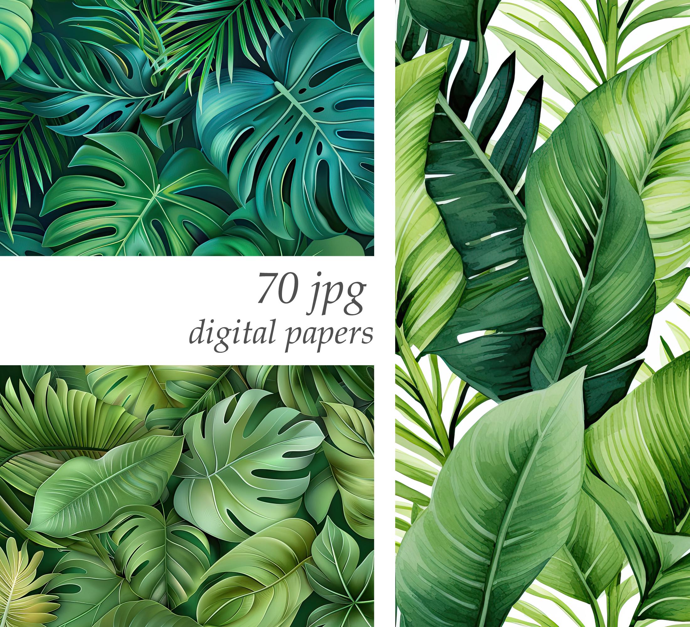 Tropical Leaves Digital Paper, Green Leaf Background, Scrapbook Papers ...