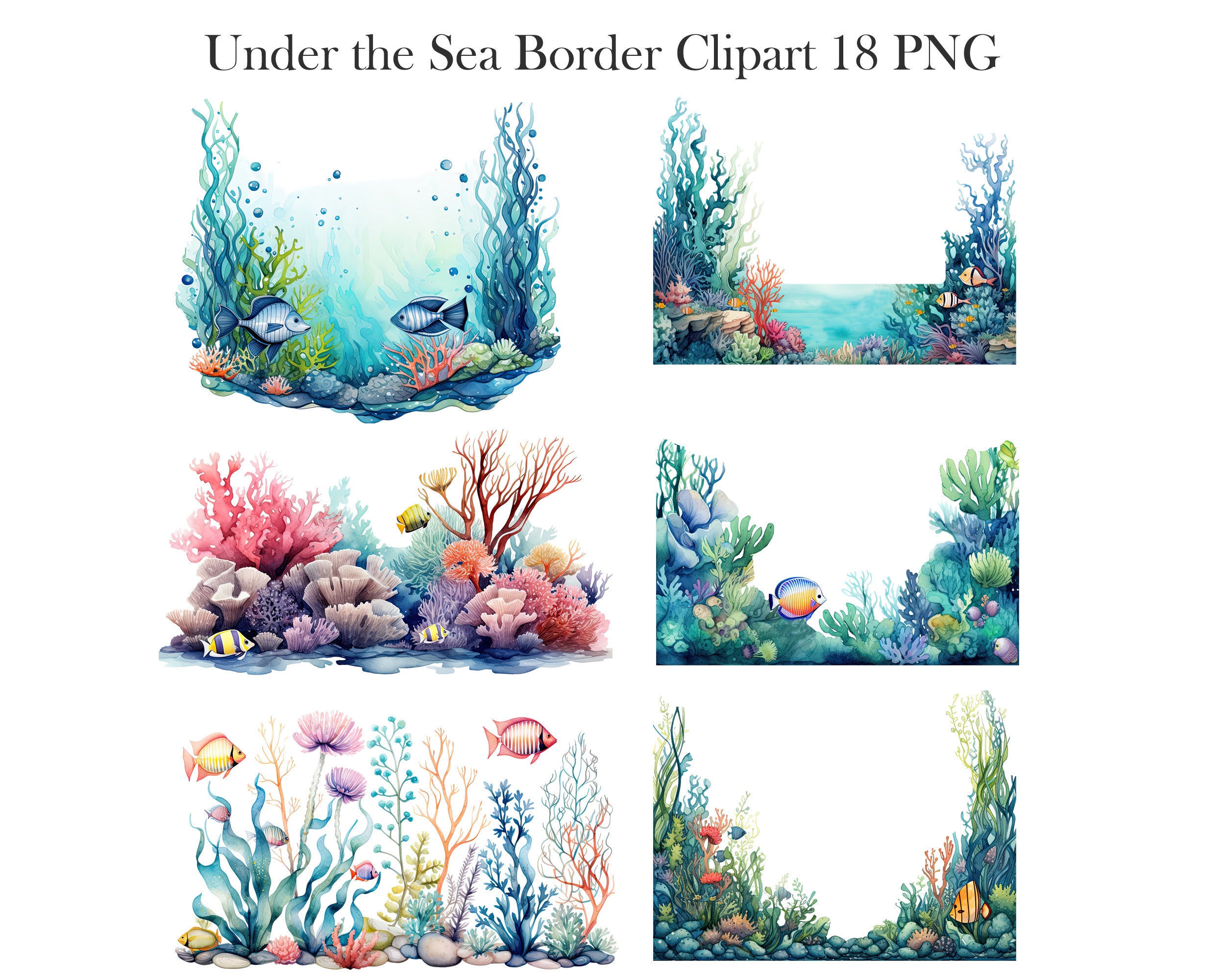Under the Sea Border Clipart, Watercolor Sea Frame PNG, Coral Reef ...