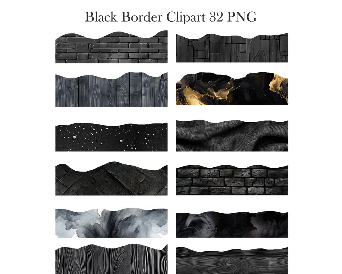Black Border Clipart, Black Texture Borders PNG, Scrapbook, Digital ...