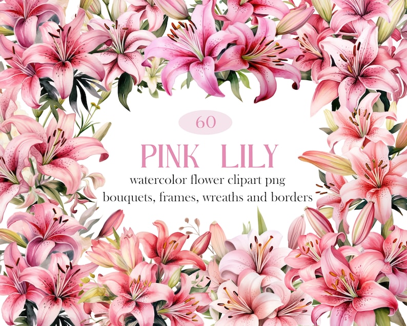 Pink Lily PNG, Watercolor Lily Clipart, Wedding Bouquet Wreath, Lily ...