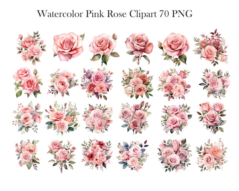 Watercolor Pink Rose Clipart, Wedding Flowers Bouquet, Watercolor ...