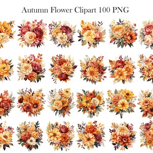 Autumn Flower PNG, Watercolor Fall Flower Clipart Bundle, Wreath ...