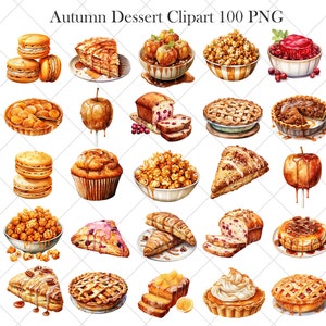 Autumn Dessert PNG, Watercolor Fall Dessert Clipart Bundle, Sweet ...