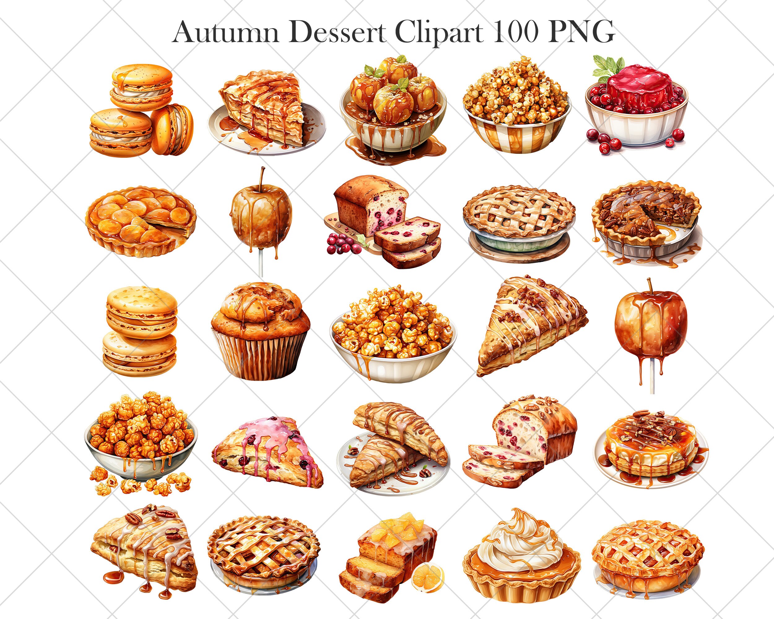 Autumn Dessert PNG, Watercolor Fall Dessert Clipart Bundle, Sweet ...