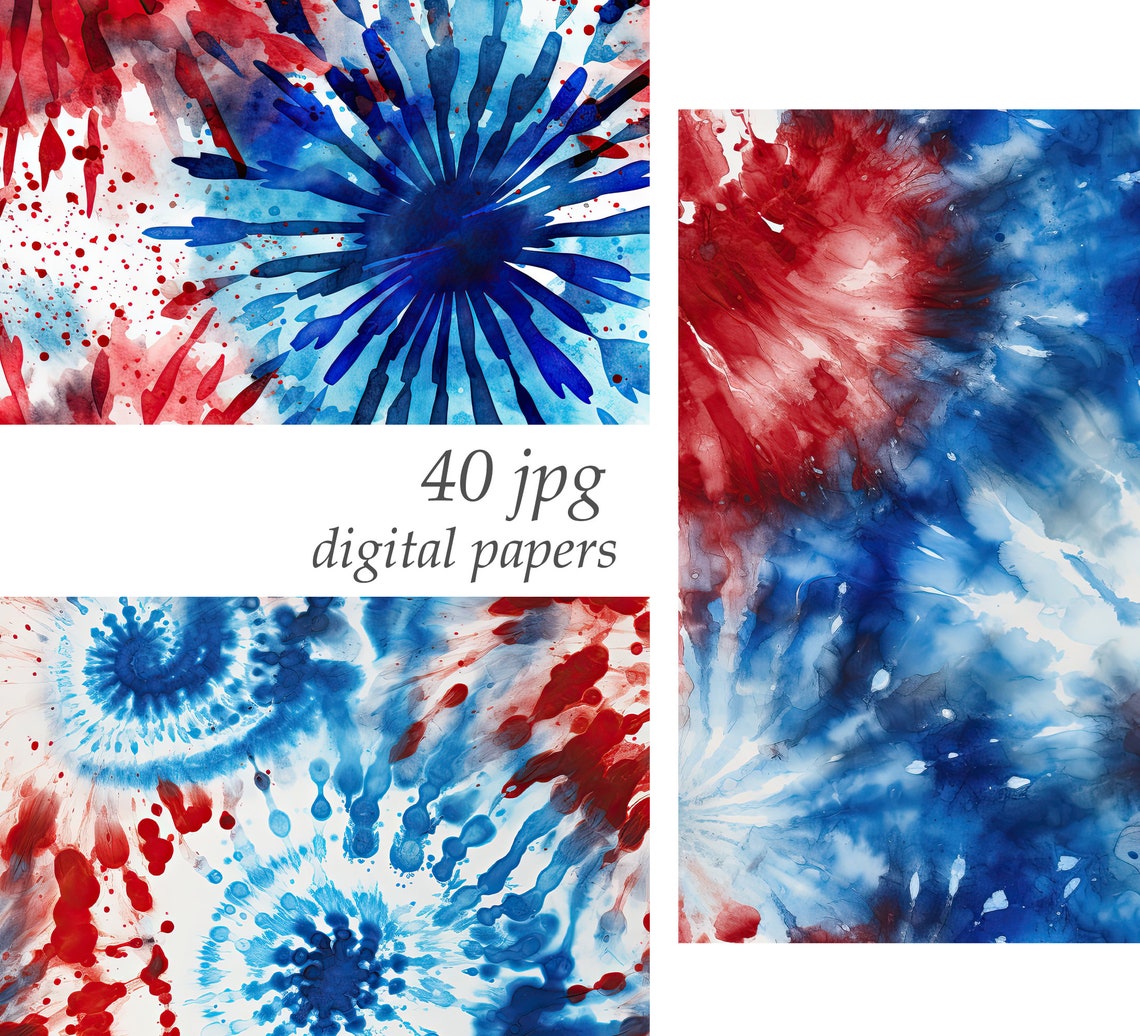 Blue Red Tie Dye Digital Paper, Tie Dye Background, Scrapbook Paper ...
