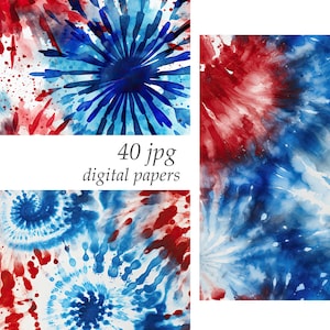 Blue Red Tie Dye Digital Paper, Tie Dye Background, Scrapbook Paper ...