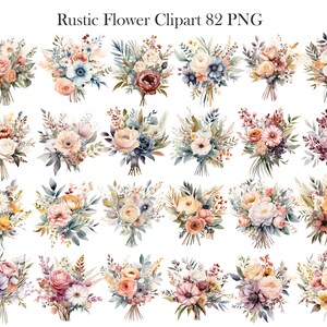Rustic Flower Clipart, Spring Flower PNG, Watercolor Floral Clipart ...