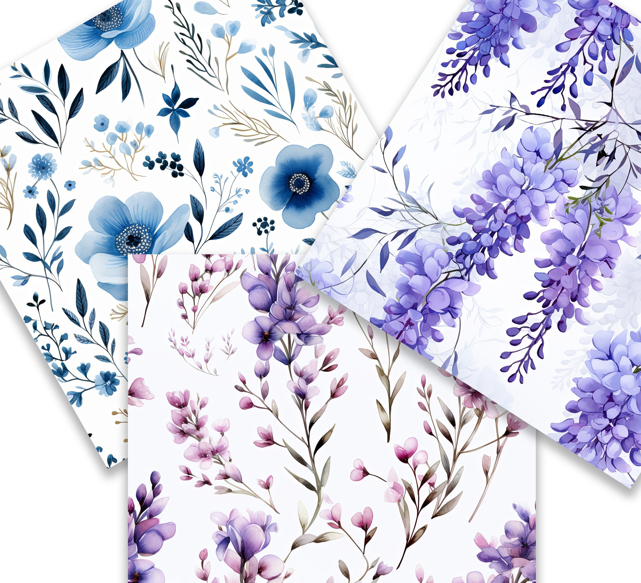 Flower Digital Paper Bundle, Watercolor Floral Background, Scrapbook ...