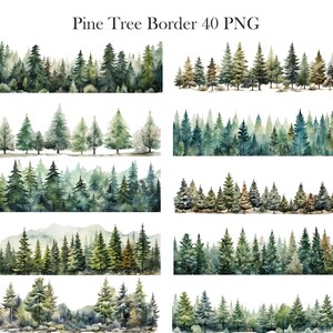 Pine Tree Border Clipart, Watercolor Christmas Tree Borders PNG, Tree ...