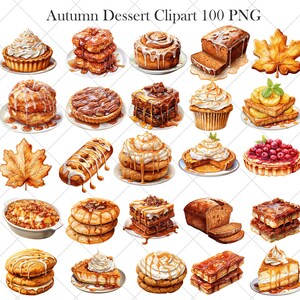 Autumn Dessert PNG, Watercolor Fall Dessert Clipart Bundle, Sweet ...