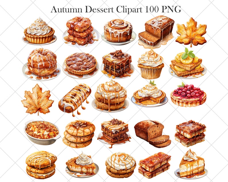 Autumn Dessert PNG, Watercolor Fall Dessert Clipart Bundle, Sweet ...