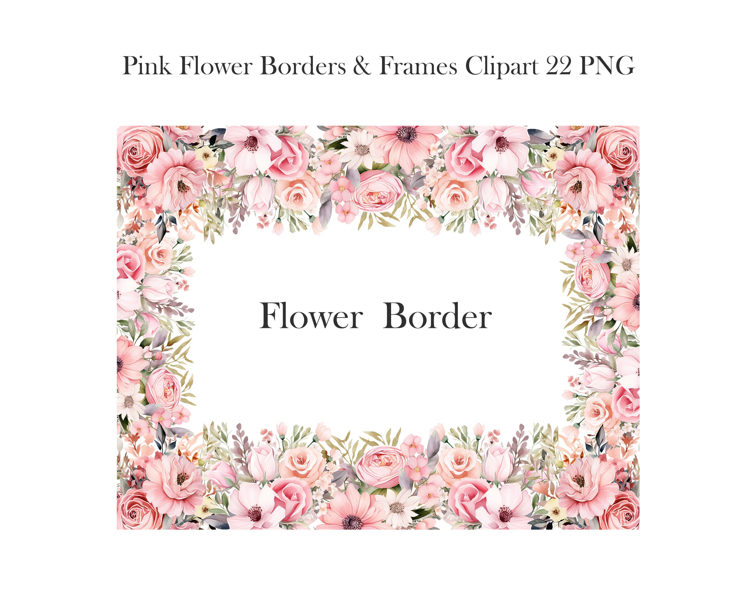 Pink Flower Border Clipart, Watercolor Floral Clipart Bundle, Pink ...