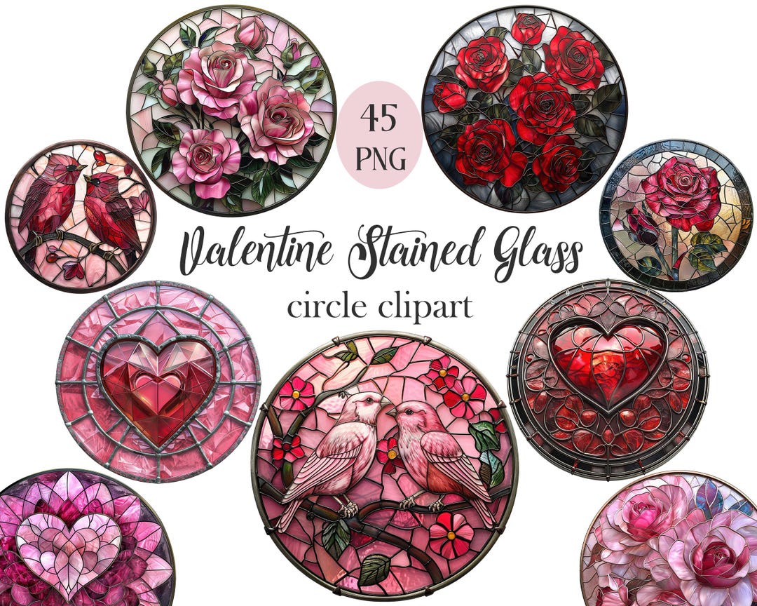 Valentine Stained Glass Circle Clipart, Digital Download - Etsy
