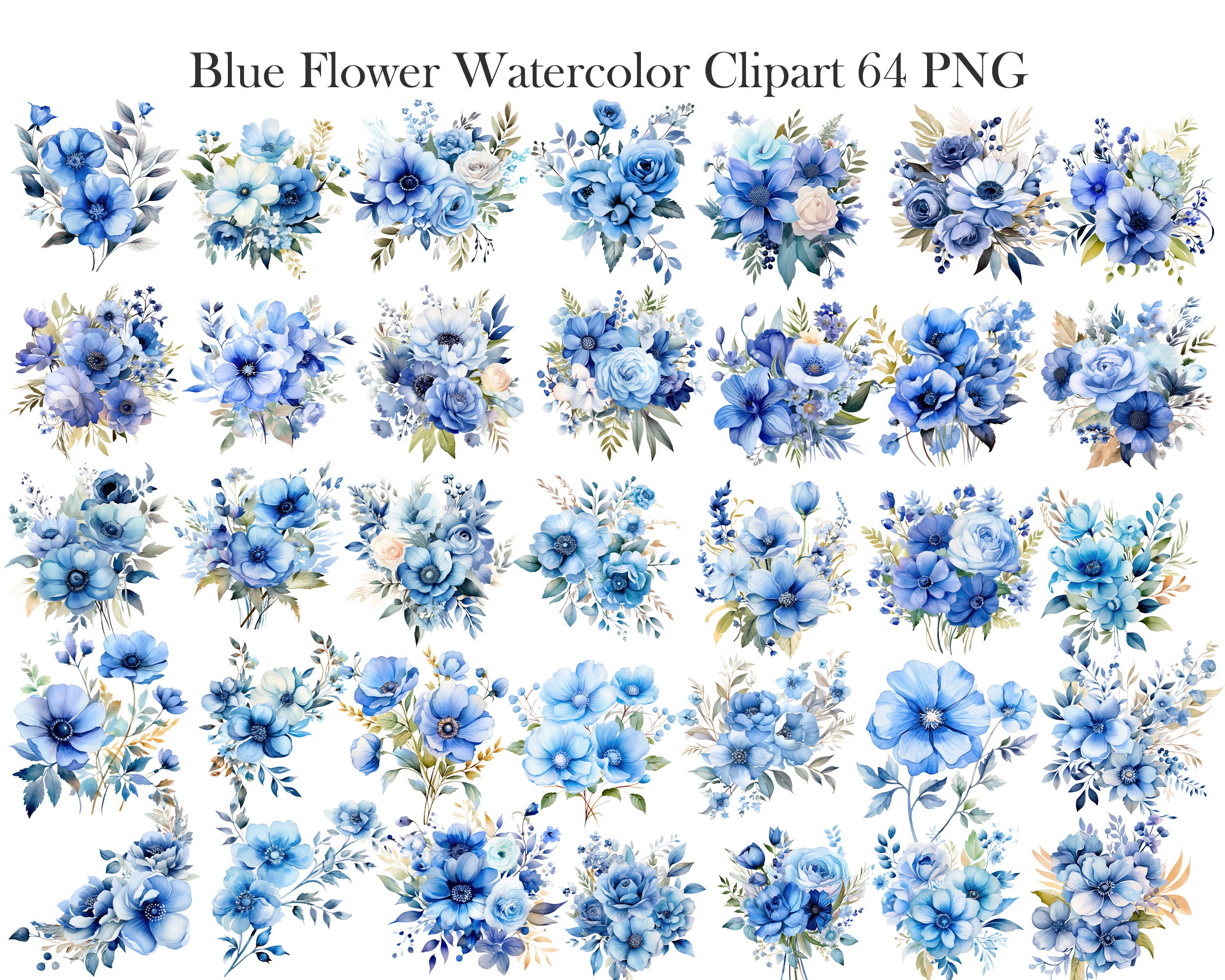 Blue Flower PNG Watercolor Clipart, Wedding Flowers Bouquet, Watercolor ...