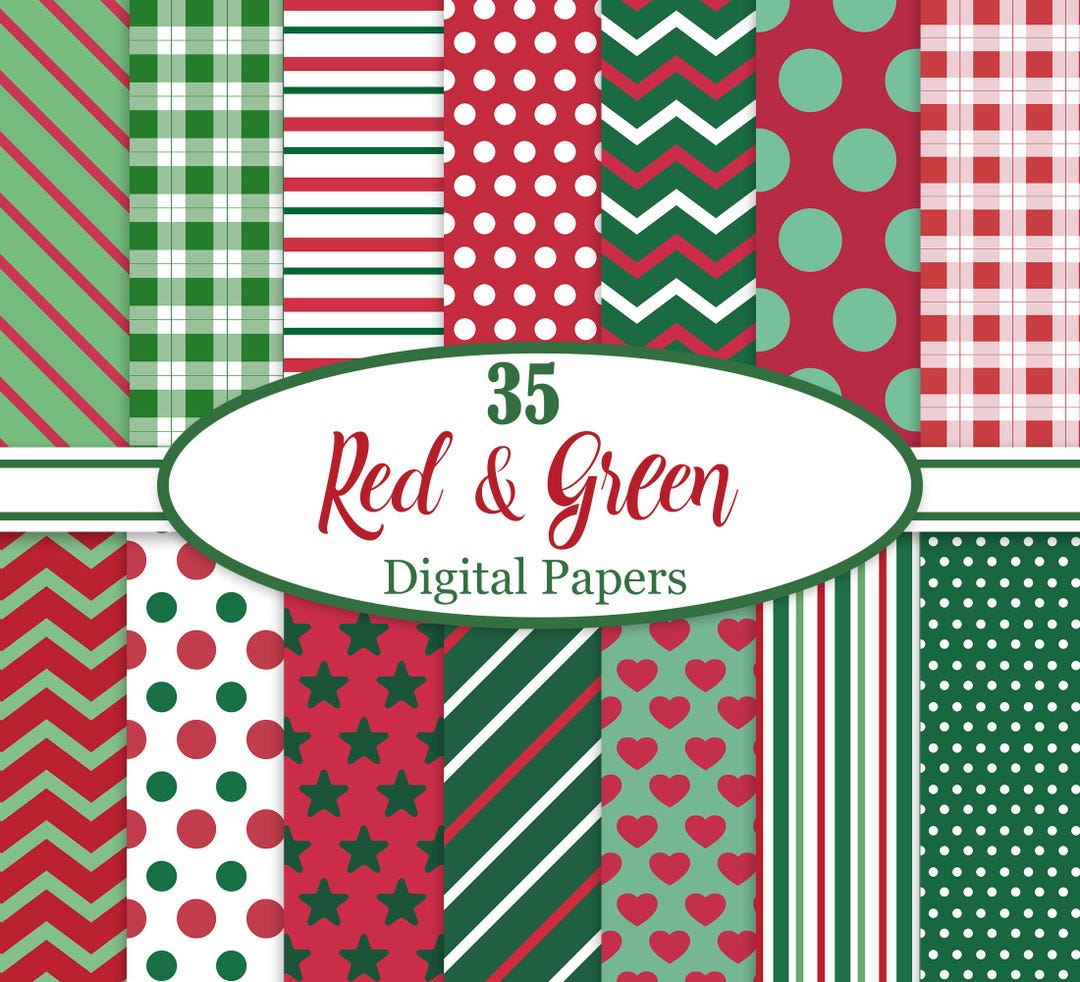 Red Green Digital Paper, Christmas Background, Scrapbook Paper ...