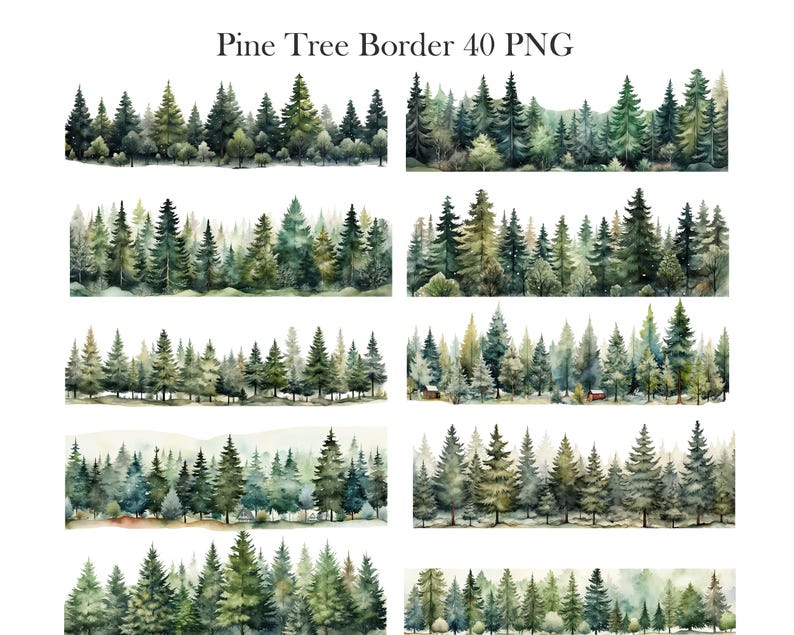 Pine Tree Border Clipart, Watercolor Christmas Tree Borders PNG, Tree ...